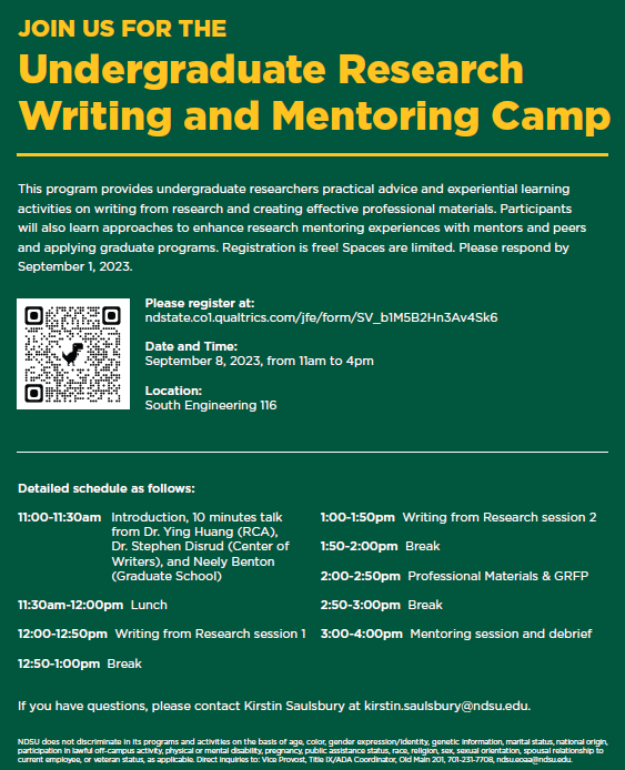 NDSU Undergraduate Research Writing and Mentoring Camp | Research and ...